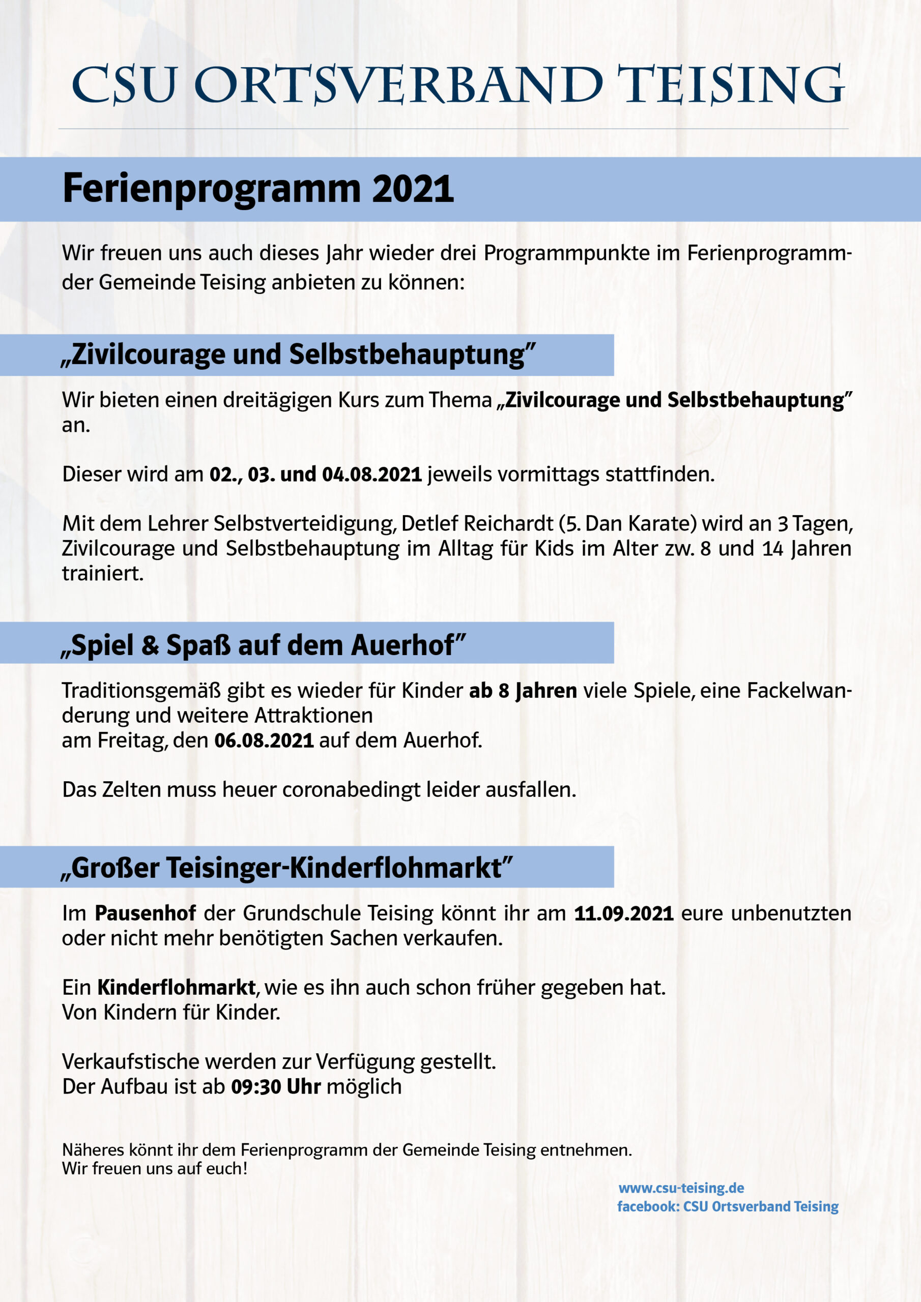 Ferienprogramm 2021 – CSU – Ortsverband in Teising